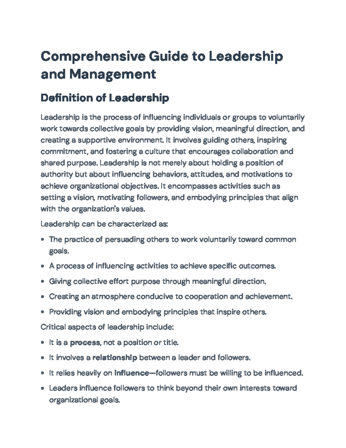 Comprehensive Guide to Leadership & Management Principles (MGMT 101 ...
