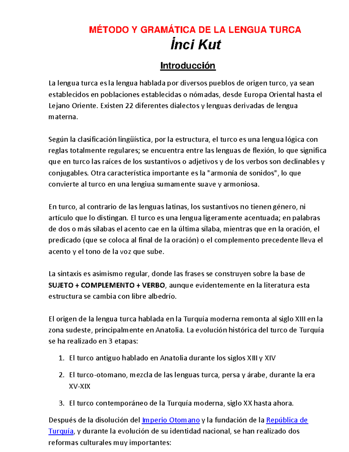 Pdfcoffee - anónimos - MÉTODO Y GRAMÁTICA DE LA LENGUA TURCA İnci Kut ...