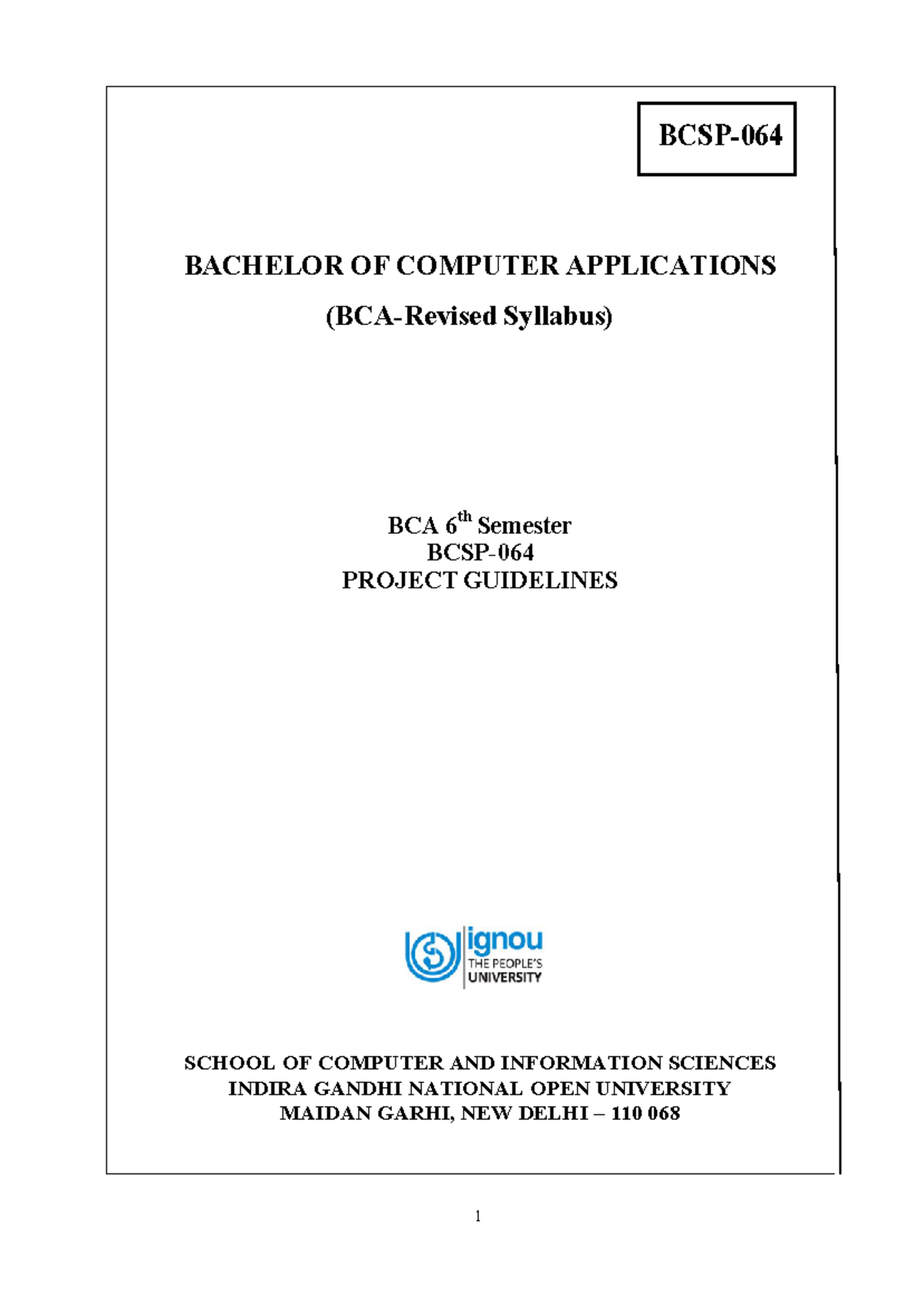 BCSP-064 Project Guidelines for BCA Final Year Students - Studocu