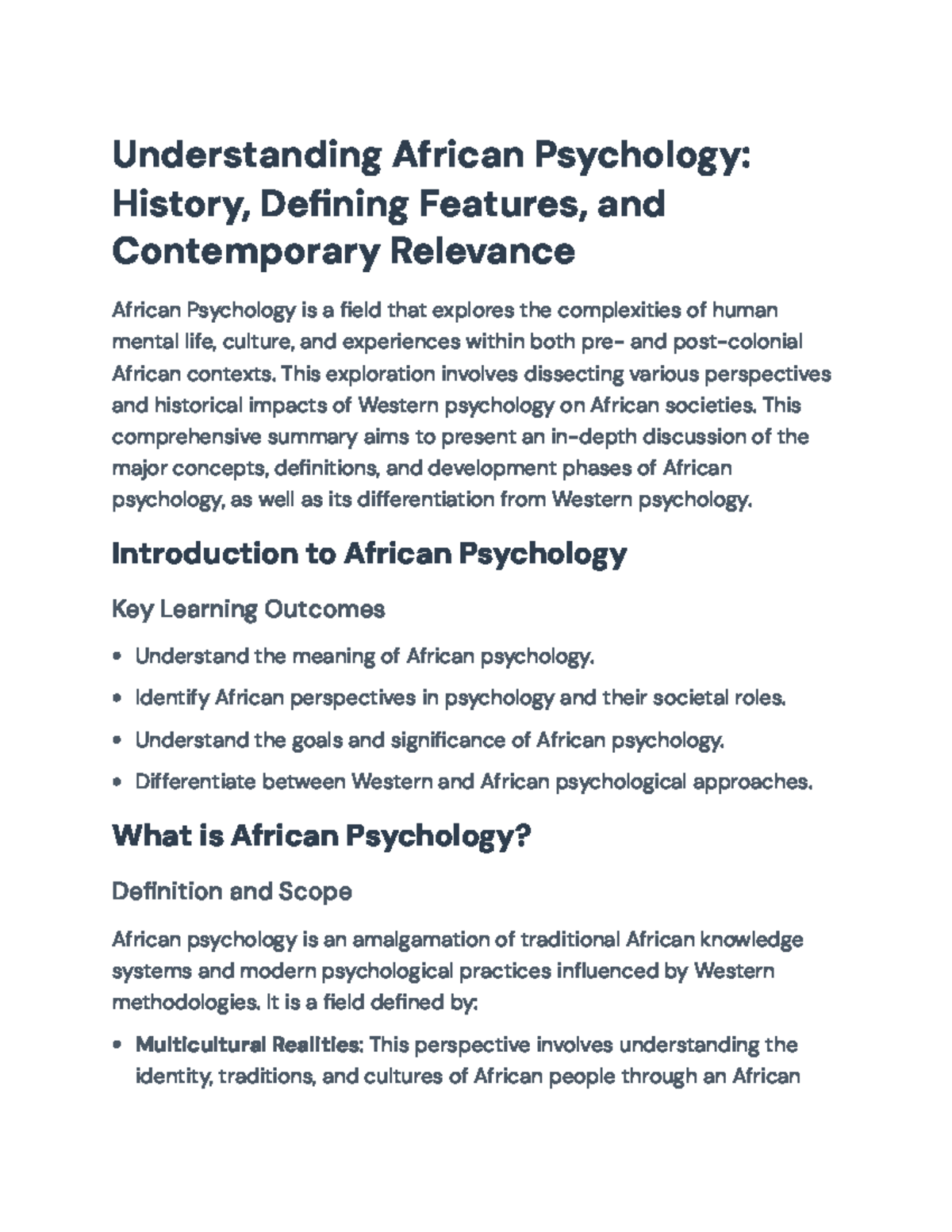 African Psychology: Key Concepts, History & Modern Relevance - Studocu