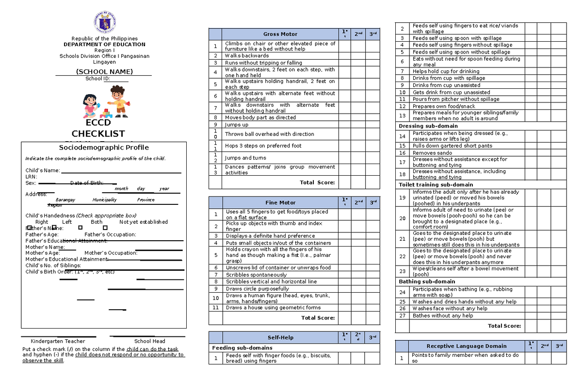 Edited ECCD Checklist English 1page B2B 1 - Republic of the Philippines ...