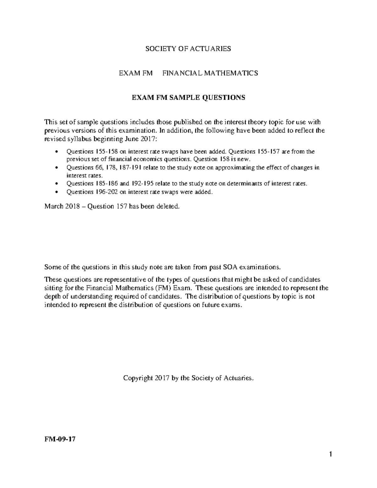 SOCIETY OF ACTUARIES: Exam FM Sample Questions Guide - Studocu