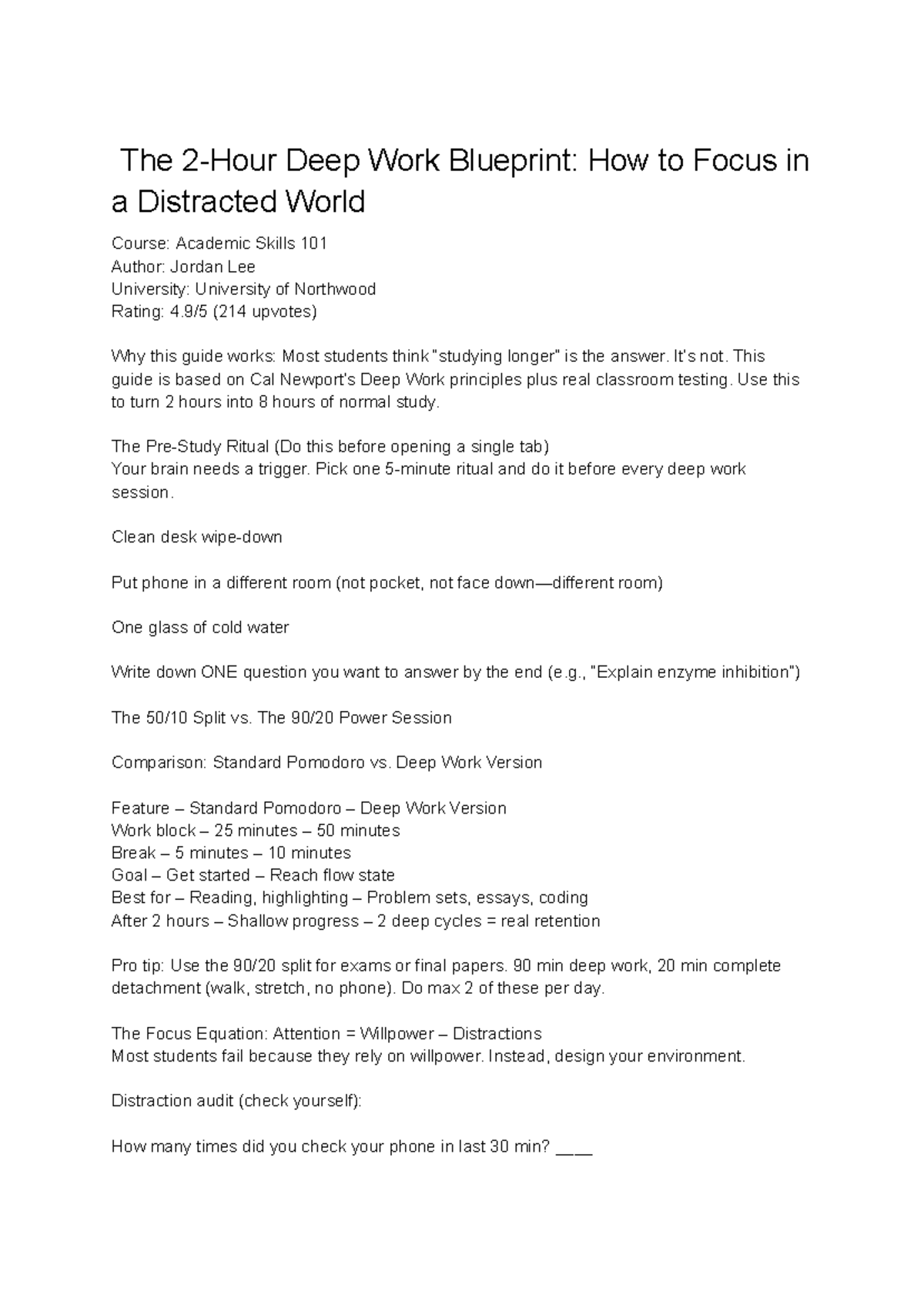 The 2-Hour Deep Work Blueprint: Focus Strategies for Academic Skills ...