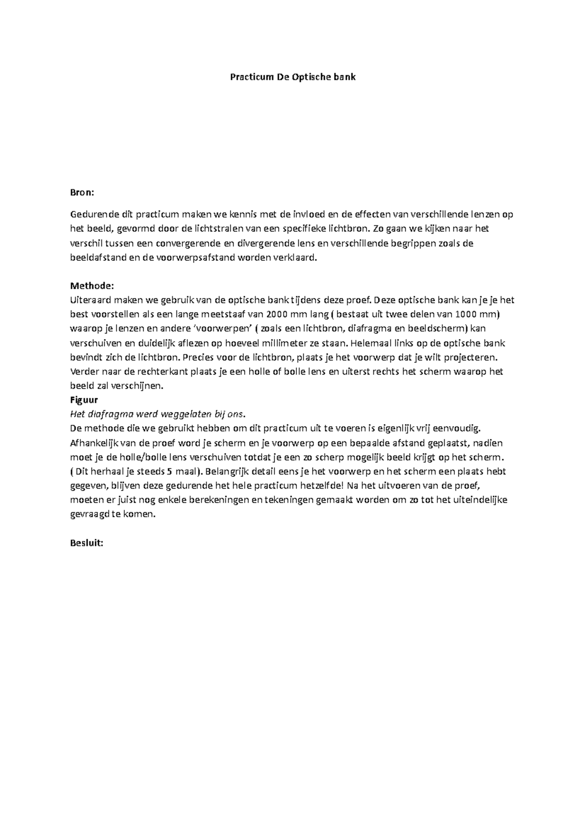 Practicum: De Optische Bank en Lens Effecten Experimentele Resultaten ...