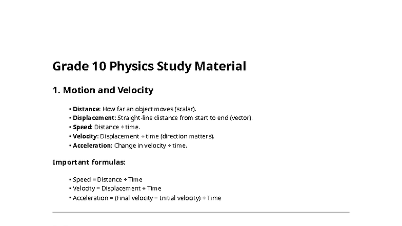 Grade 10 Physics Study Material: Motion, Forces, and Waves - Studocu