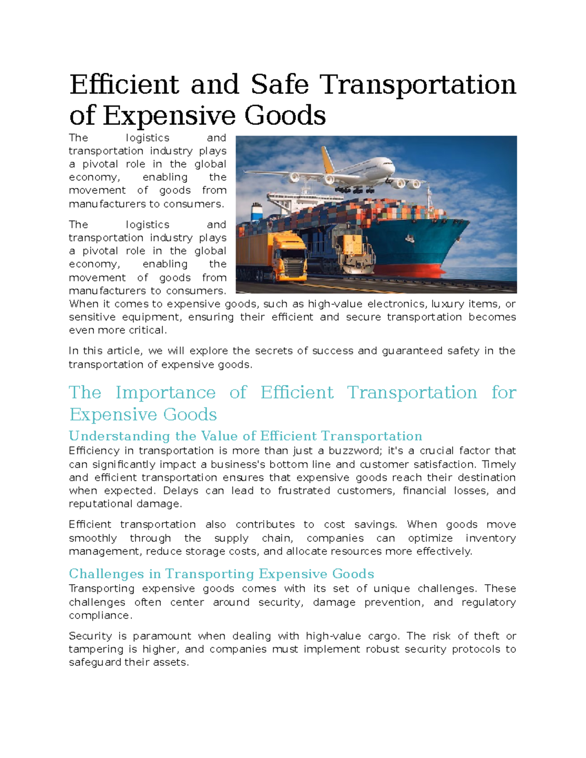 Efficient & Safe Transport of Expensive Goods - Project 3 - Studocu