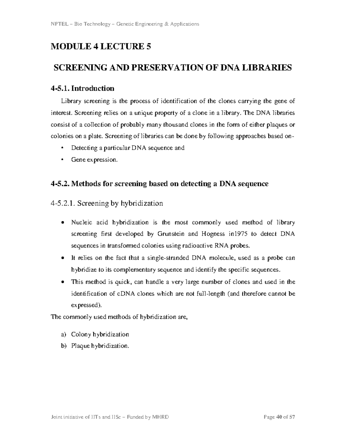 Screening OF DNA Libraries - MODULE 4 LECTURE 5 SCREENING AND ...