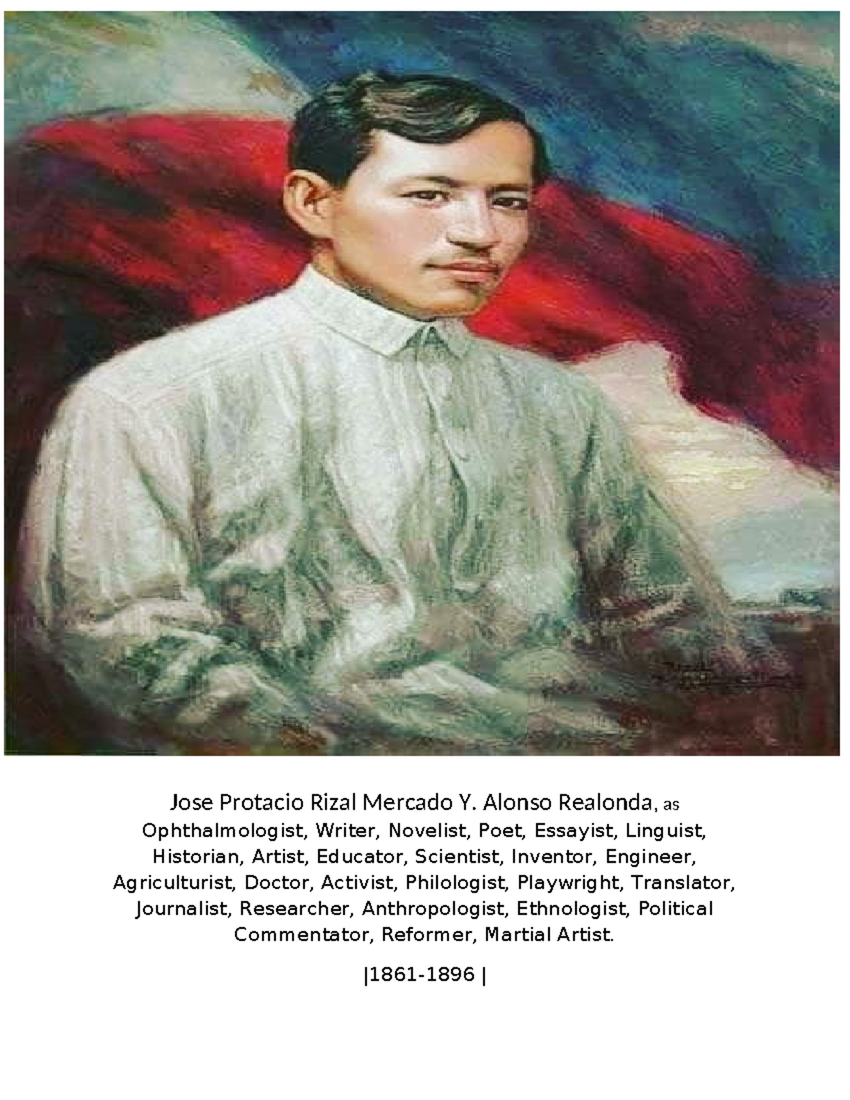 Jose Protacio Rizal Mercado Y - Alonso Realonda, as Ophthalmologist ...
