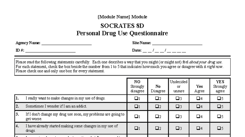 Socrates 8D - Personal Drug Use Questionnaire - Studocu