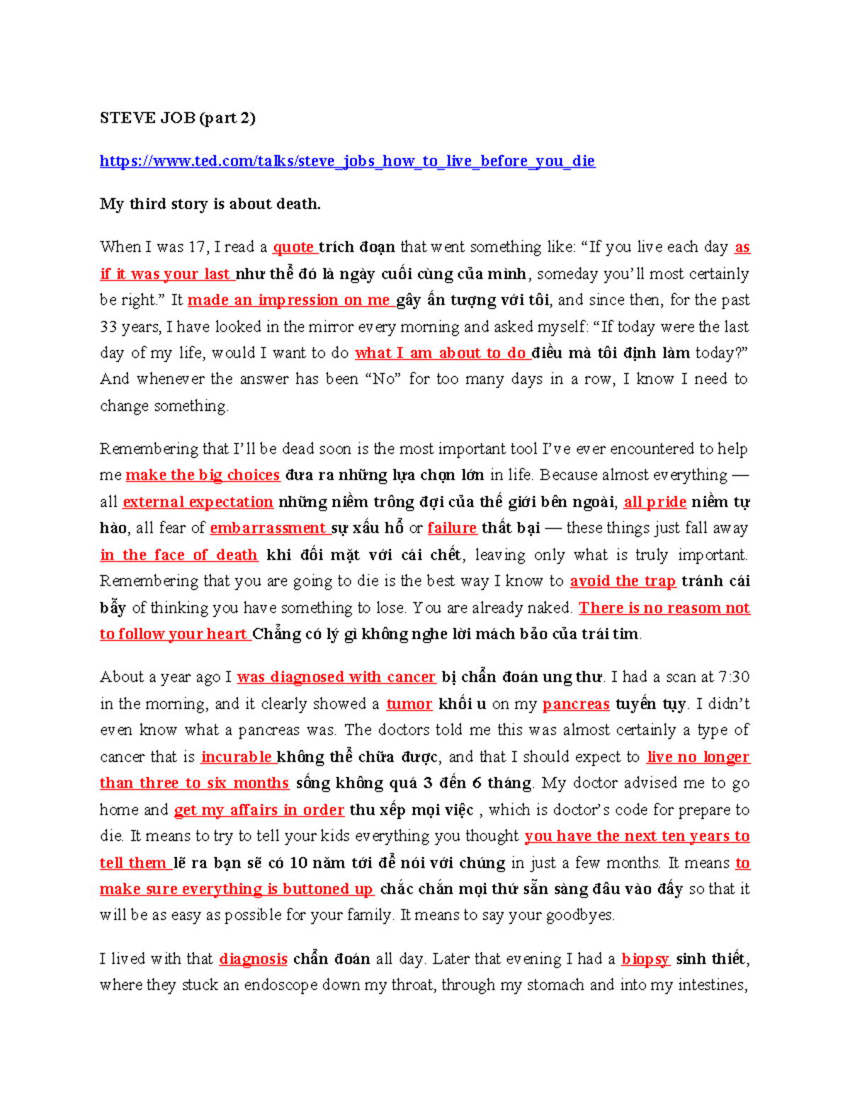 Steve Jobs: Embracing Life and Death - TED Talk Insights - Studocu