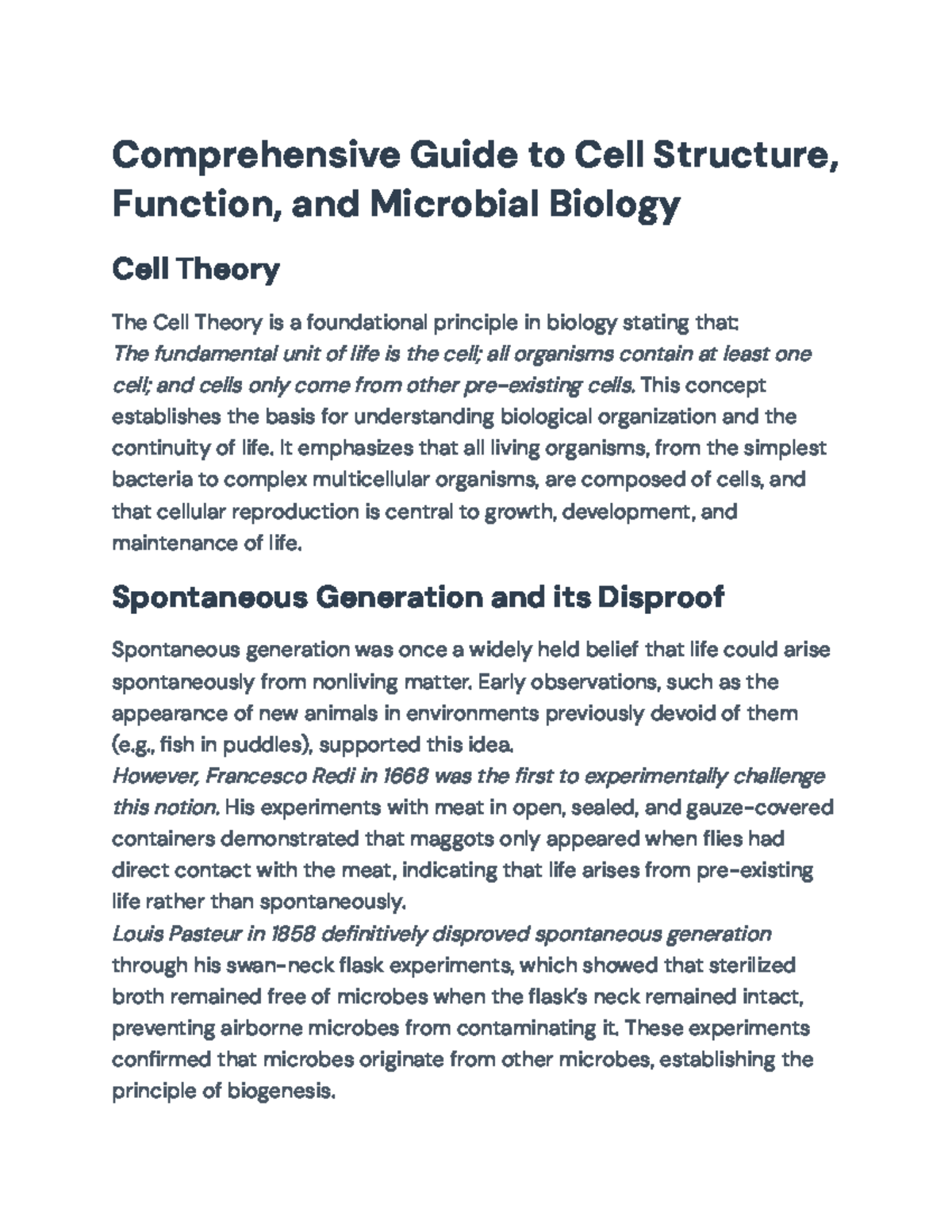 Comprehensive Study Guide: Cell Structure, Function & Microbial Theories - Studocu