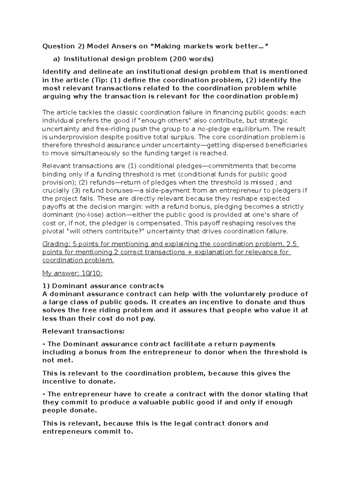 Model Answers for Question 2 - Institutional Design Problems in Public ...