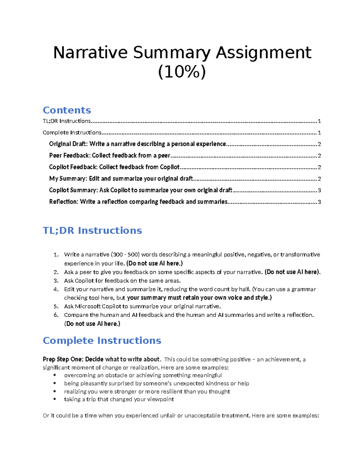 Narrative Summary Assignment Guidelines for COM 101 - Studocu