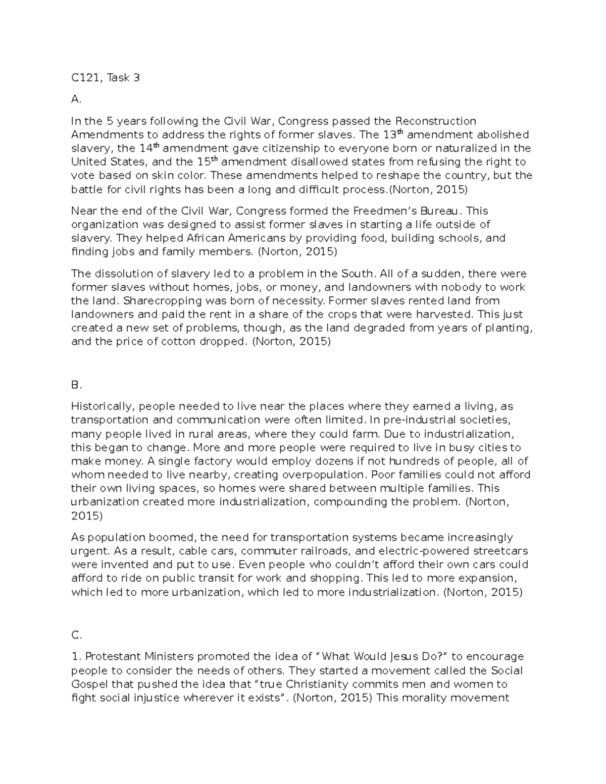 C121 - US History Task 3: Reconstruction, Urbanization, and Imperialism ...