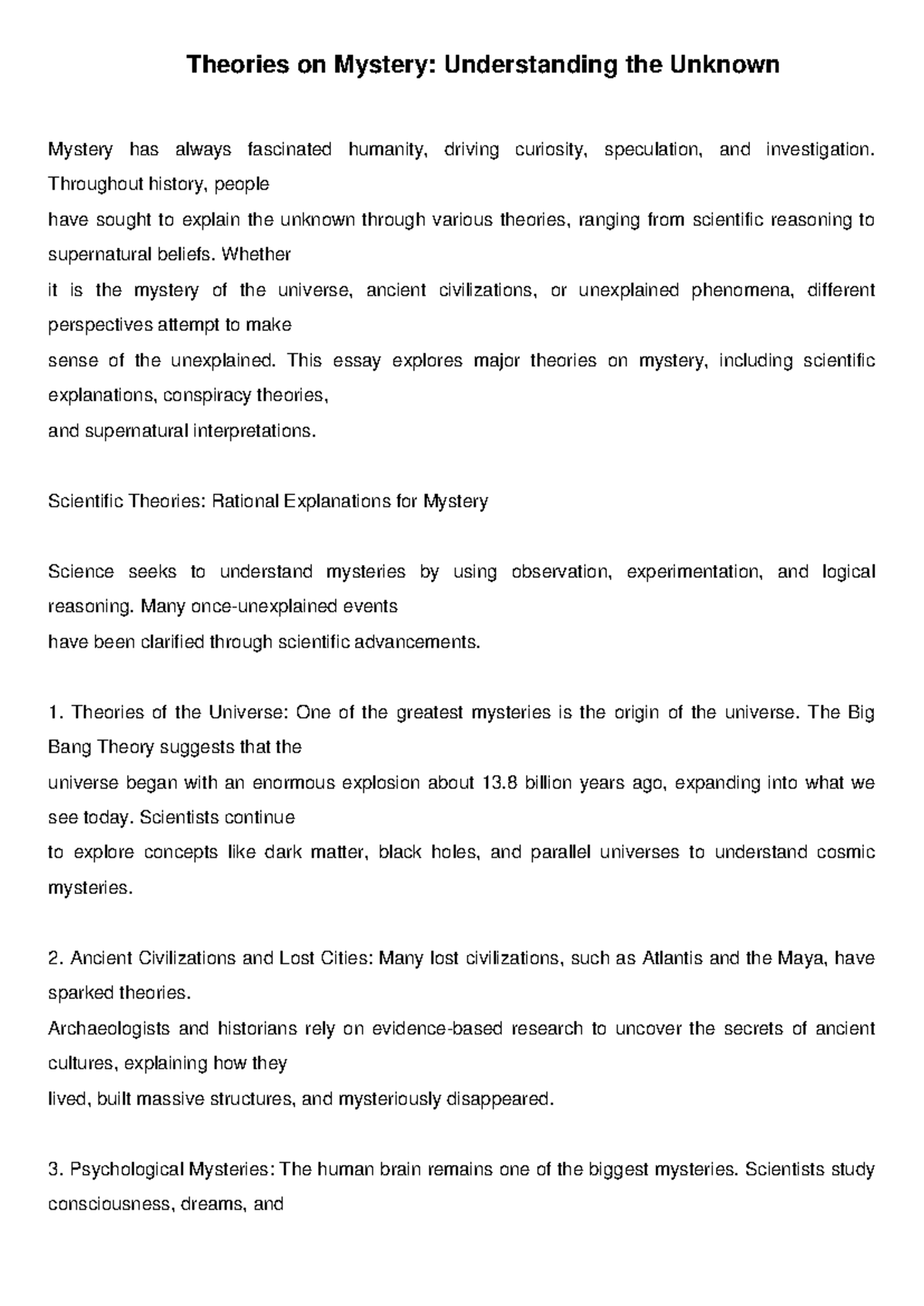 Theories on Mystery Essay - Theories on Mystery: Understanding the ...