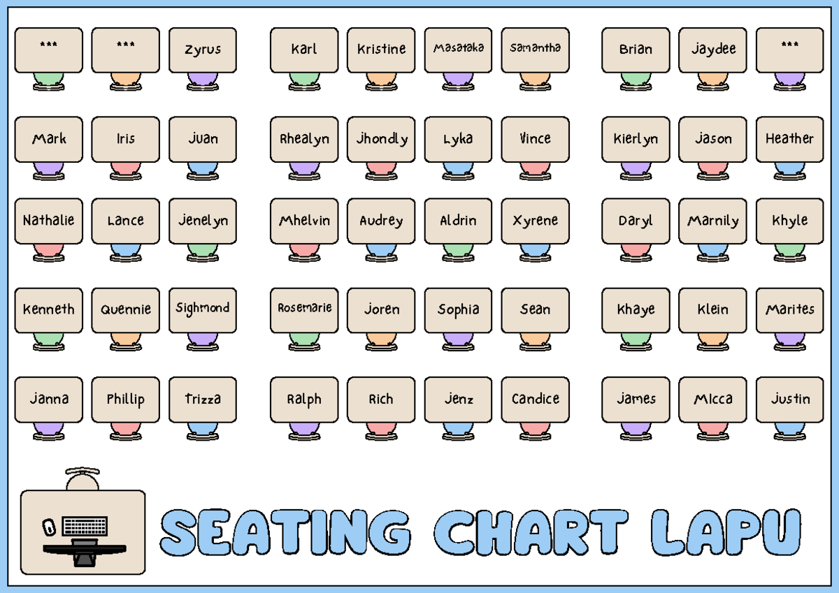 Seating Chart Printable Document in Colorful Illustrated Style ...