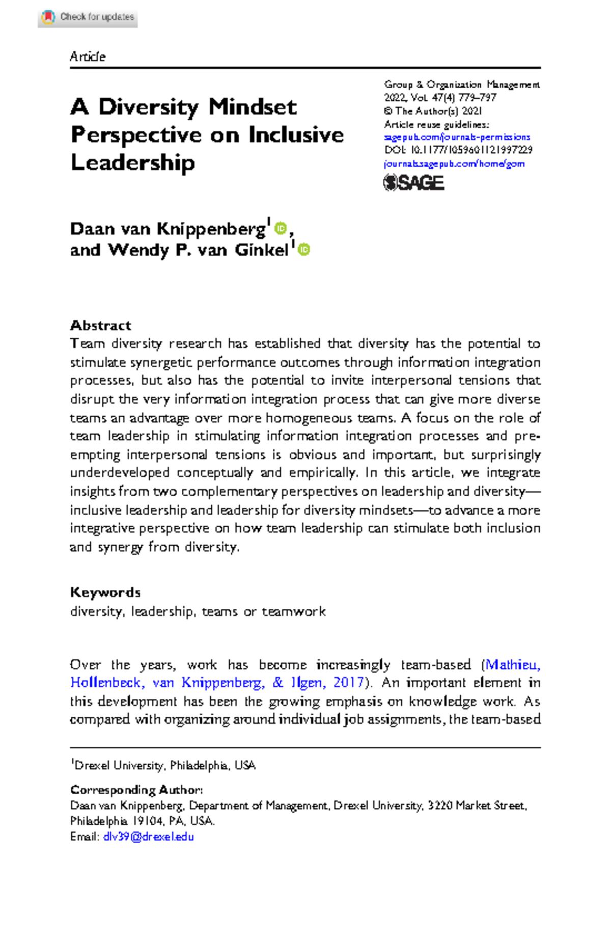 Diversity Mindset & Inclusive Leadership: Insights from Van Knippenberg ...