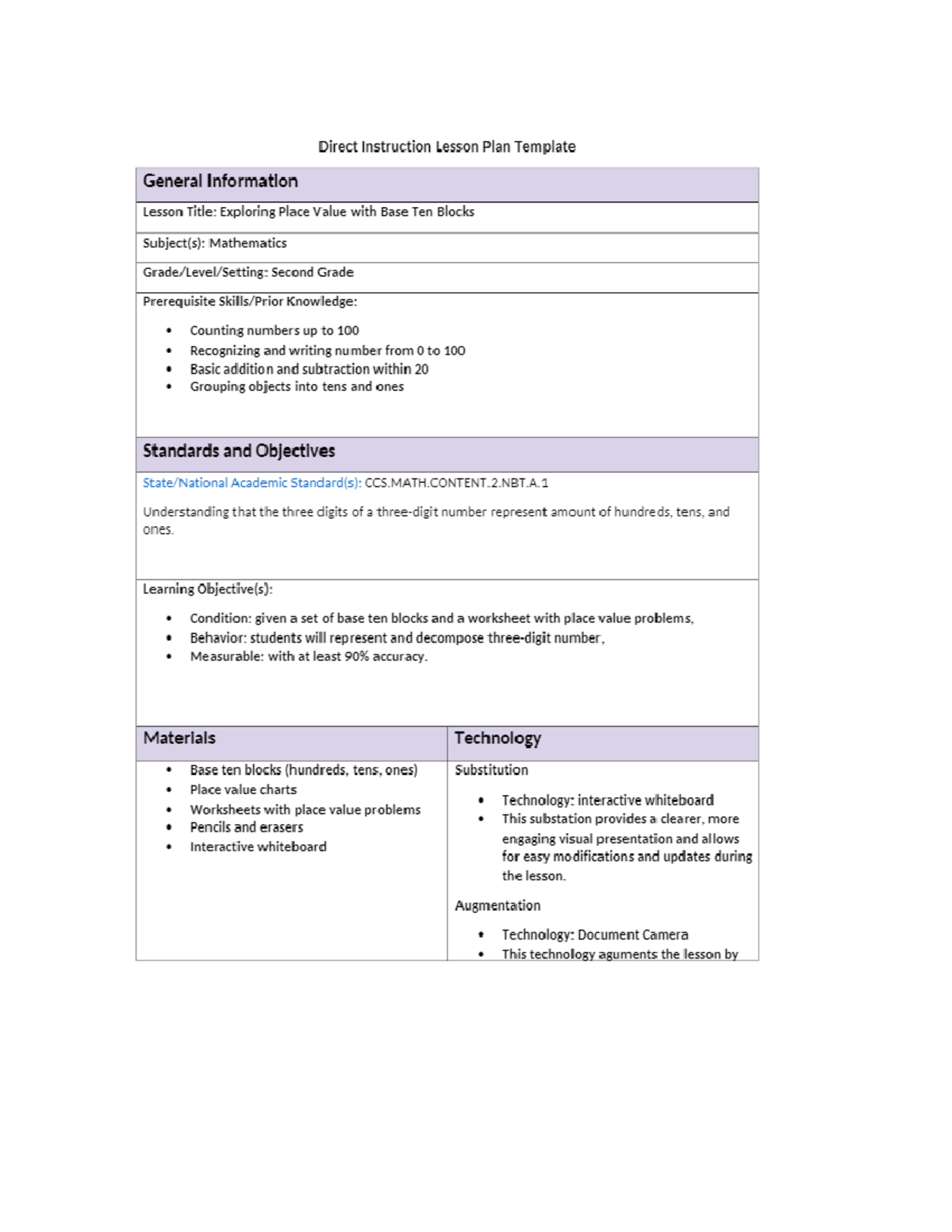Lesson Plan: Exploring Place Value w/ Base Ten Blocks (Math 2nd Grade ...