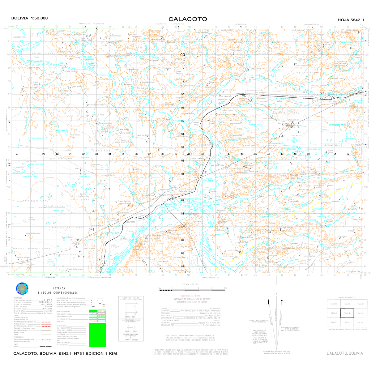 Topografía de Bolivia: Mapa 1:50,000 - Calacoto, Hoja 5842-II - Studocu