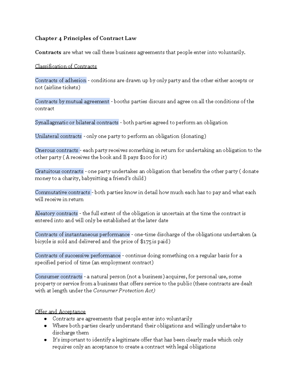 COMM 315 - Chapter 4: Principles of Contract Law Explained - Studocu