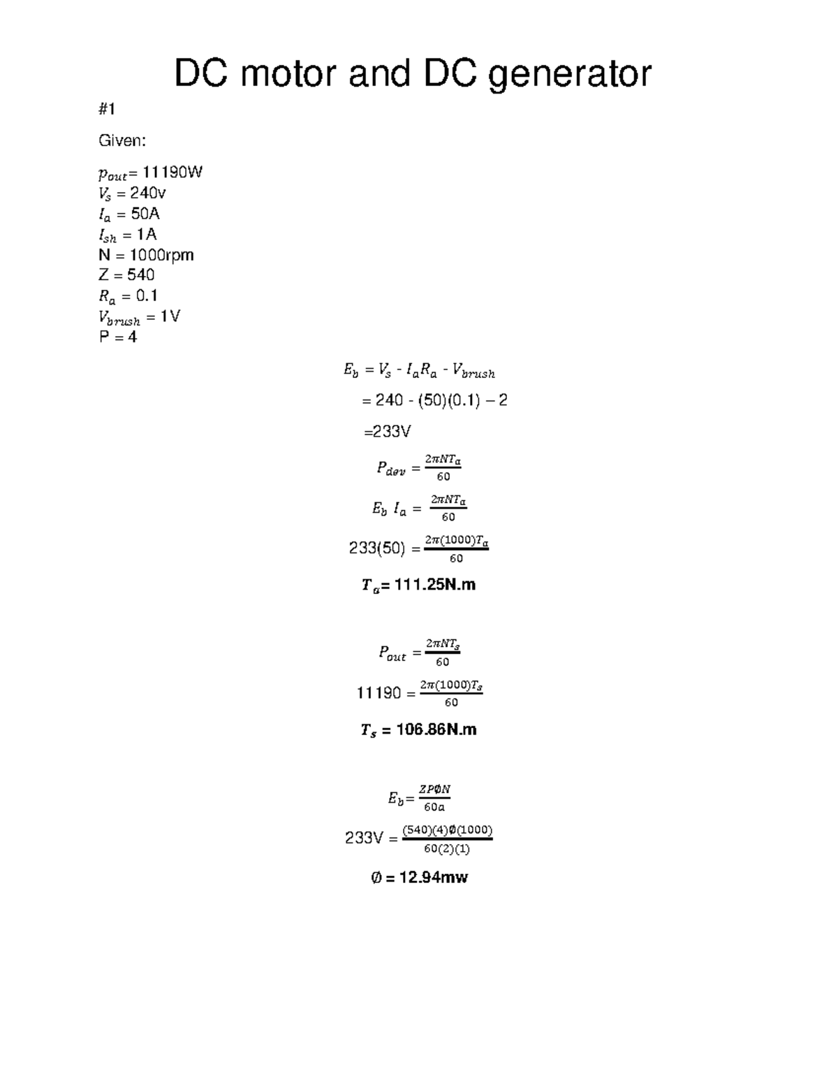 DC Motor and Generator Analysis - BSEE 3 - Studocu