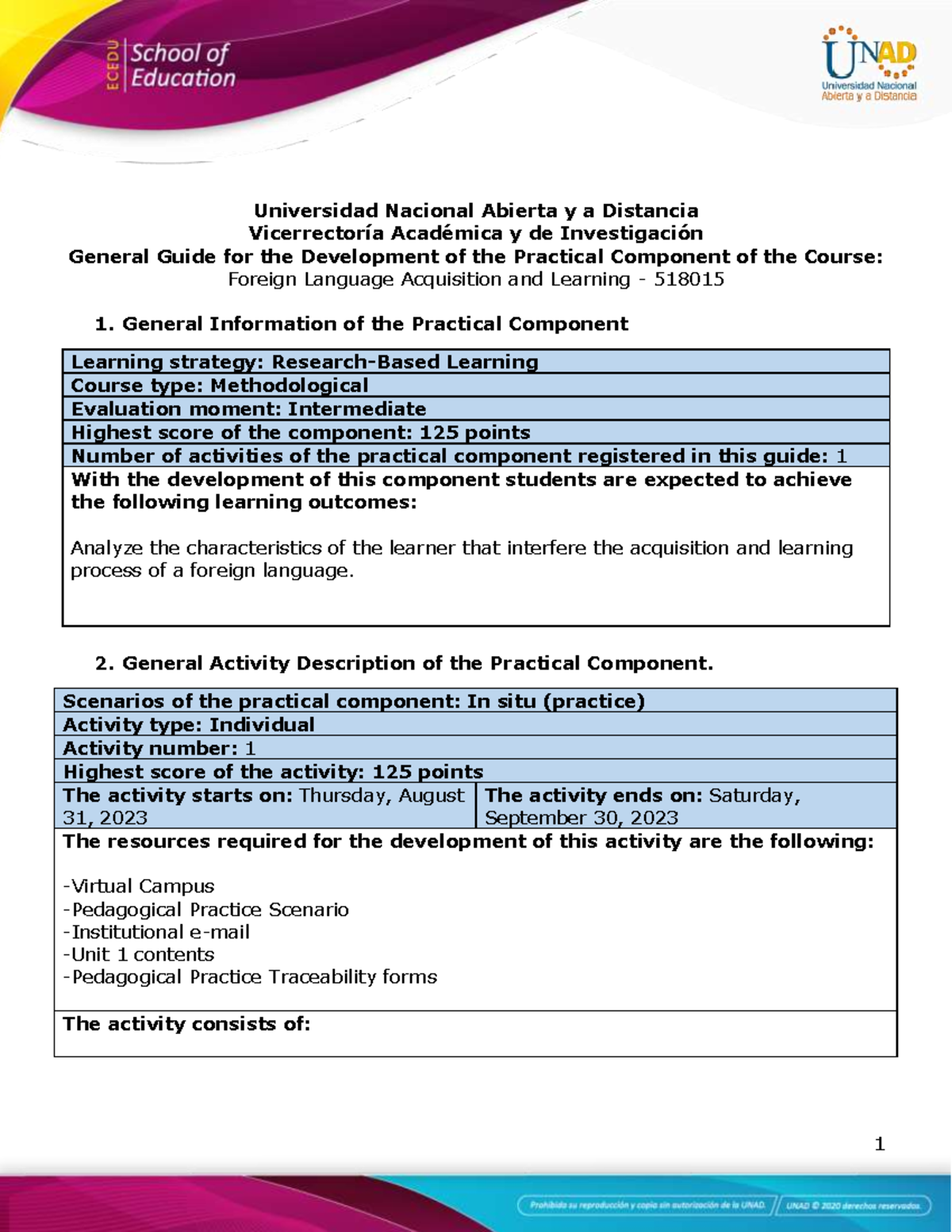 Activity Guide for the Development of the Practical Component and Evaluation Rubric - Unit 1 ...