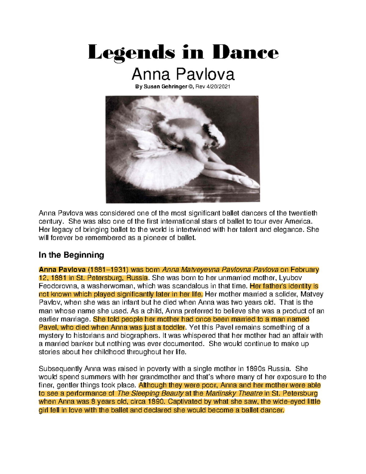1 - Legendsin Dance Anna Pavlovaupdated - Legends in Dance Anna Pavlova ...