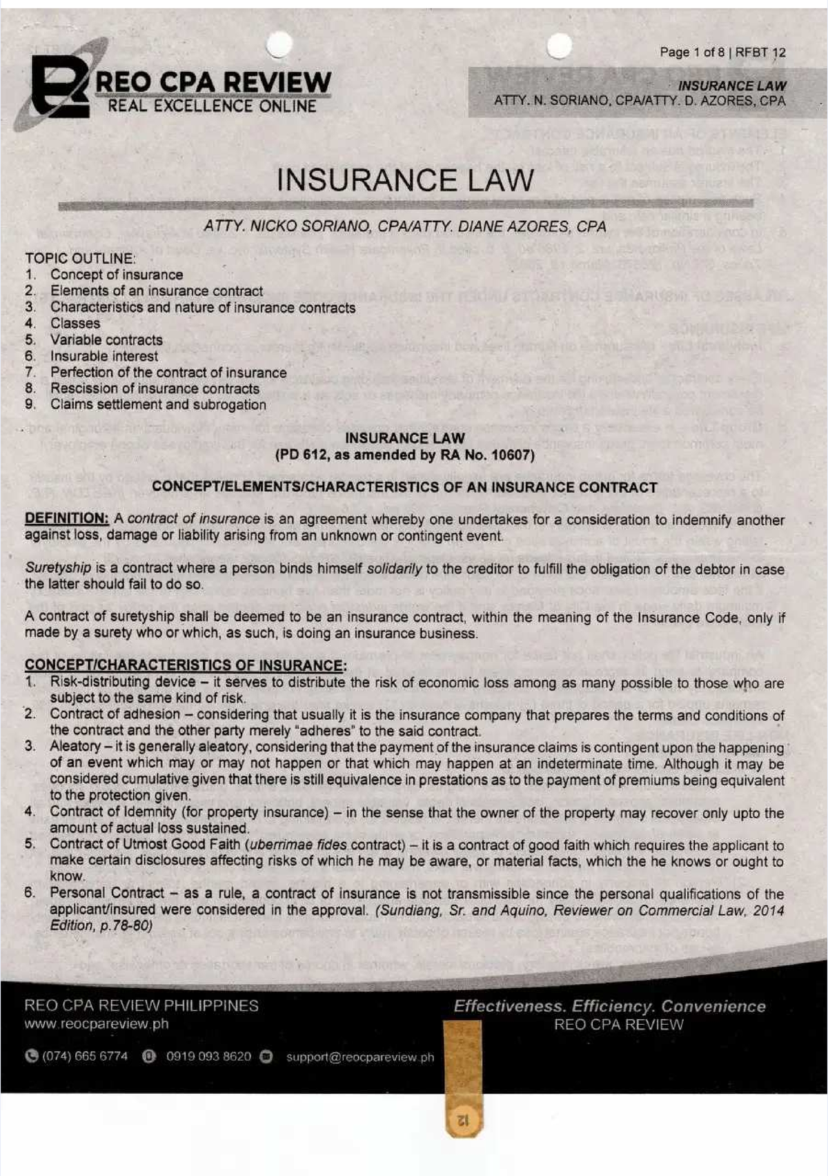 RFBT 12 R: Comprehensive Guide to Insurance Law for CPA Review - Studocu
