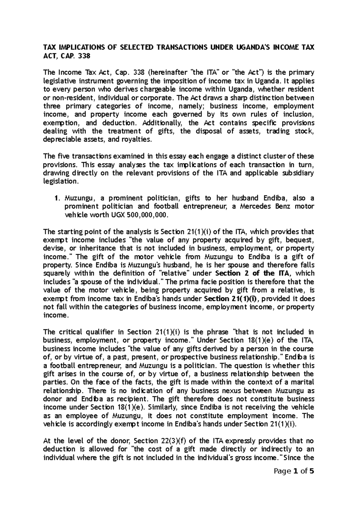 TAX IMPLICATIONS OF SELECTED TRANSACTIONS UNDER ITA CAP. 338 - Studocu