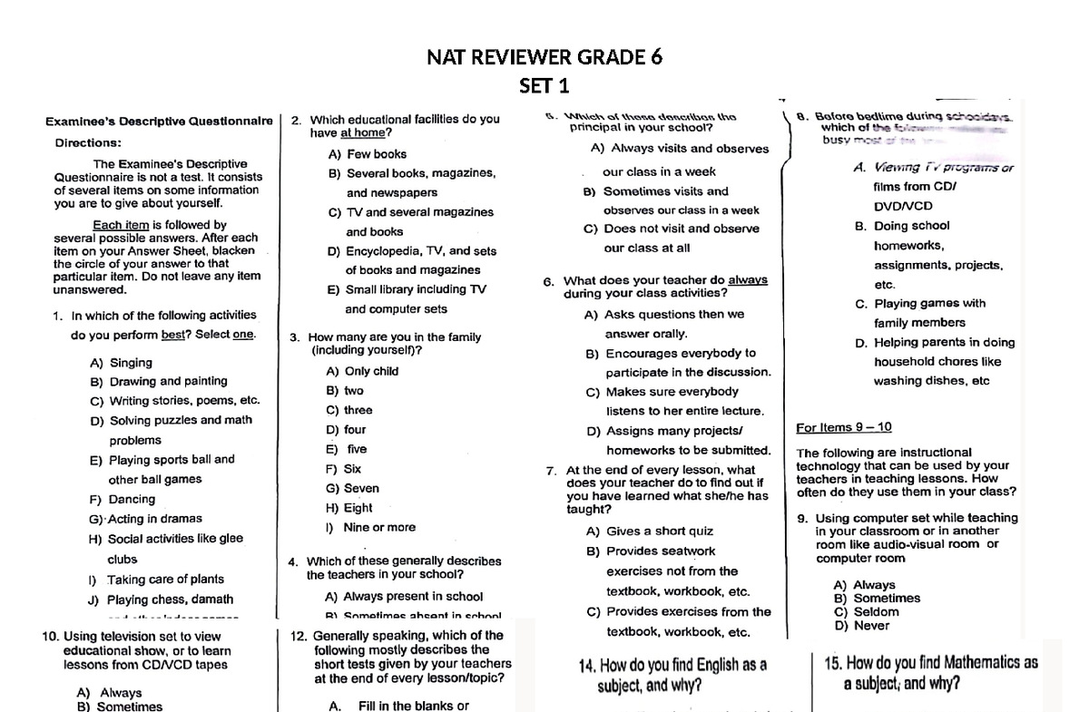 NAT-6-EDQ Reviewer for Grade NAT Exam Preparation - Studocu