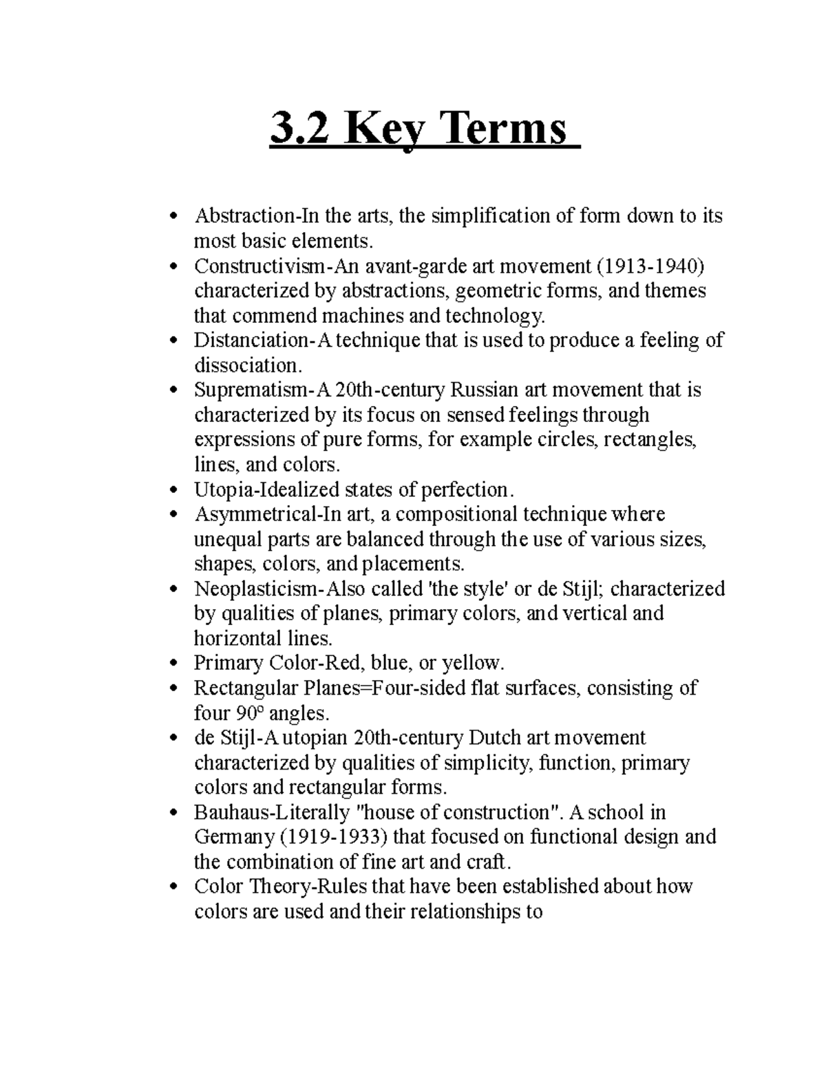3.2 Key Terms - Art History II - 3 Key Terms Abstraction-In the arts ...