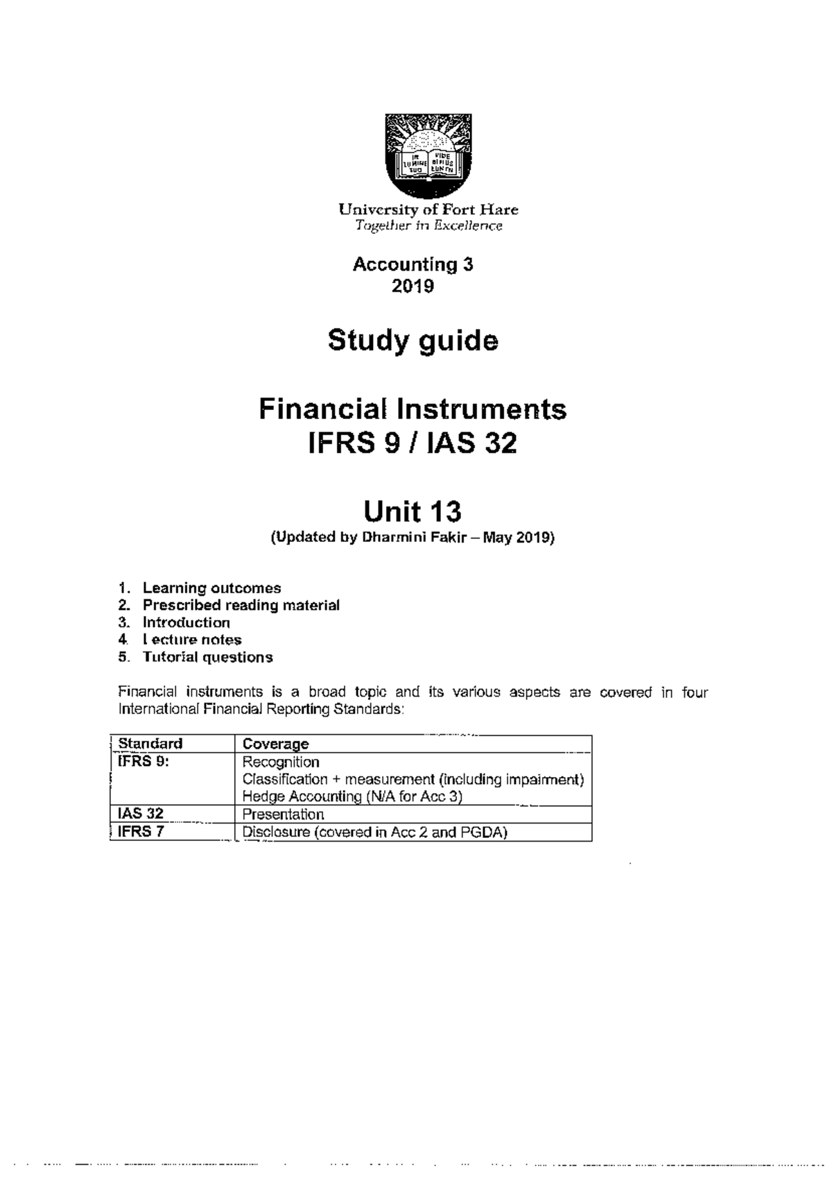Accounting 3 2019 Study Guide: Financial Instruments (IFRS 9, IAS 32 ...