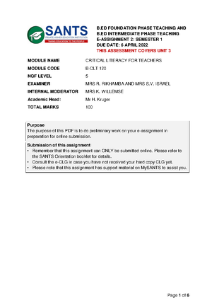 [Solved] Sants exam question paper - BEd Intermediary Phase (B-FMA 110 ...