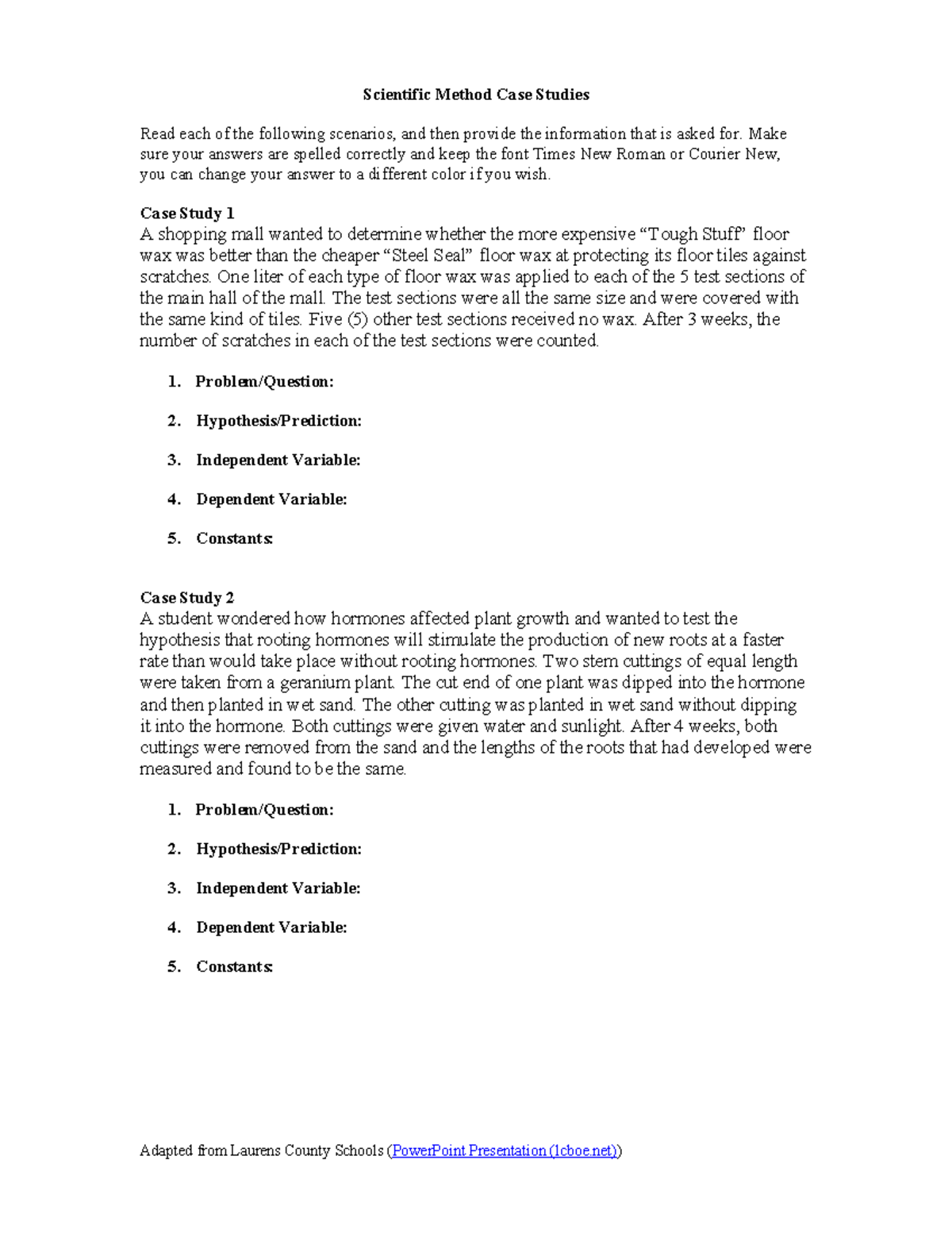 Scientific Method Case Study Worksheet Analysis and Templates - Studocu