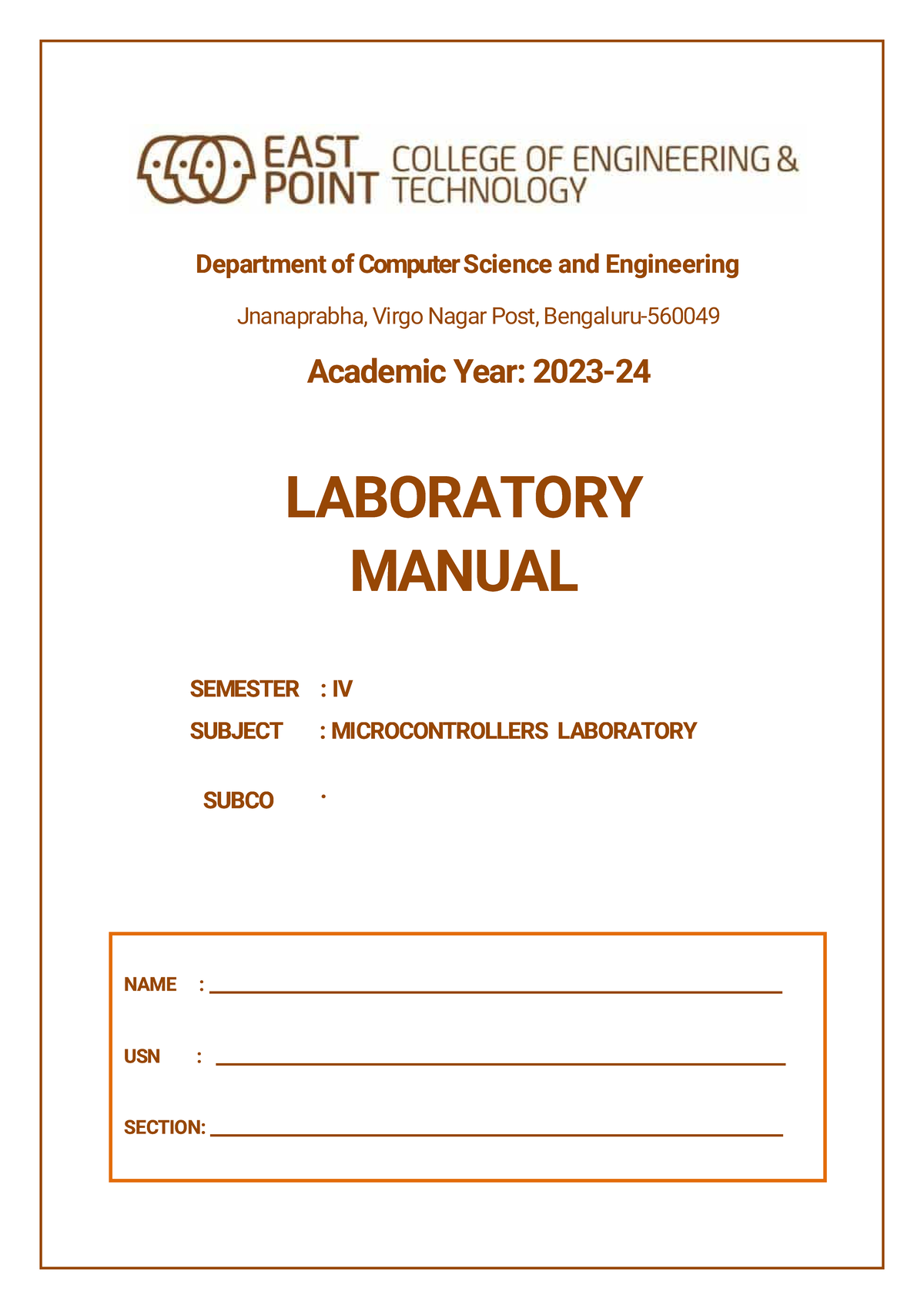 Microcontrollers Lab Manual - East Point - Department of Computer ...
