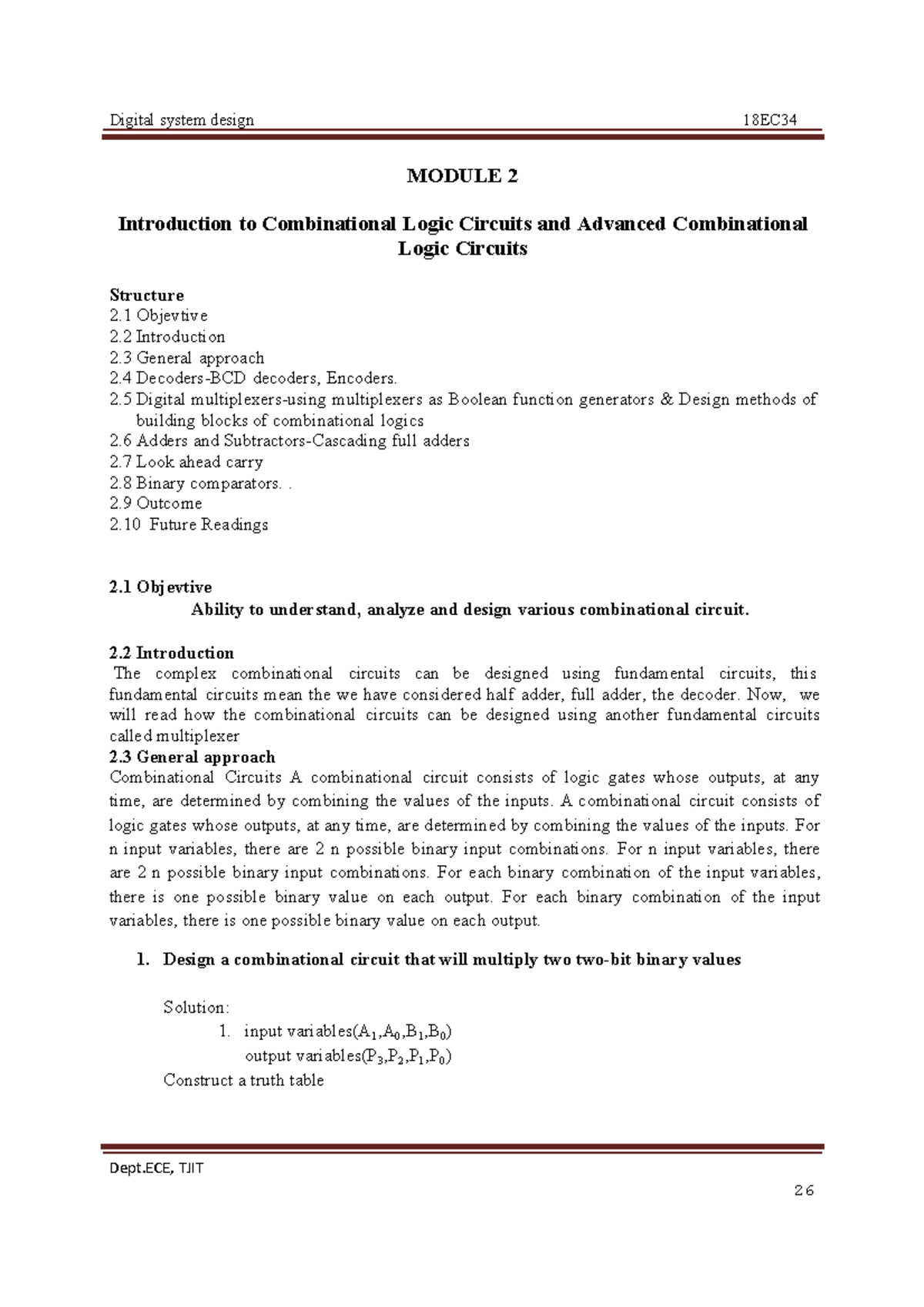 Module 2: Combinational Logic Circuits - Digital System Design 18EC ...