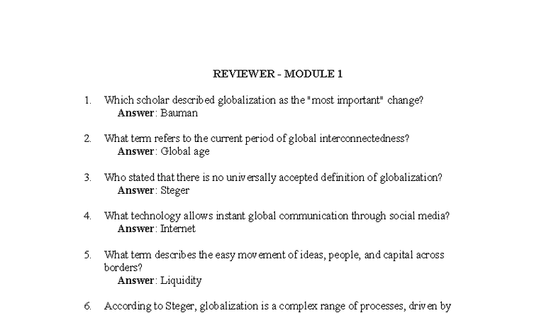 Globalization Concepts Review - Module 1 - Studocu
