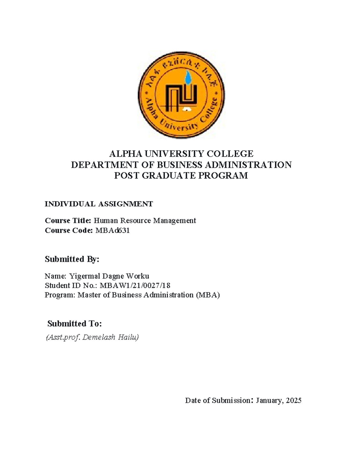 Individual Assignment: Job Descriptions Analysis in HRM (MBAd631) - Studocu