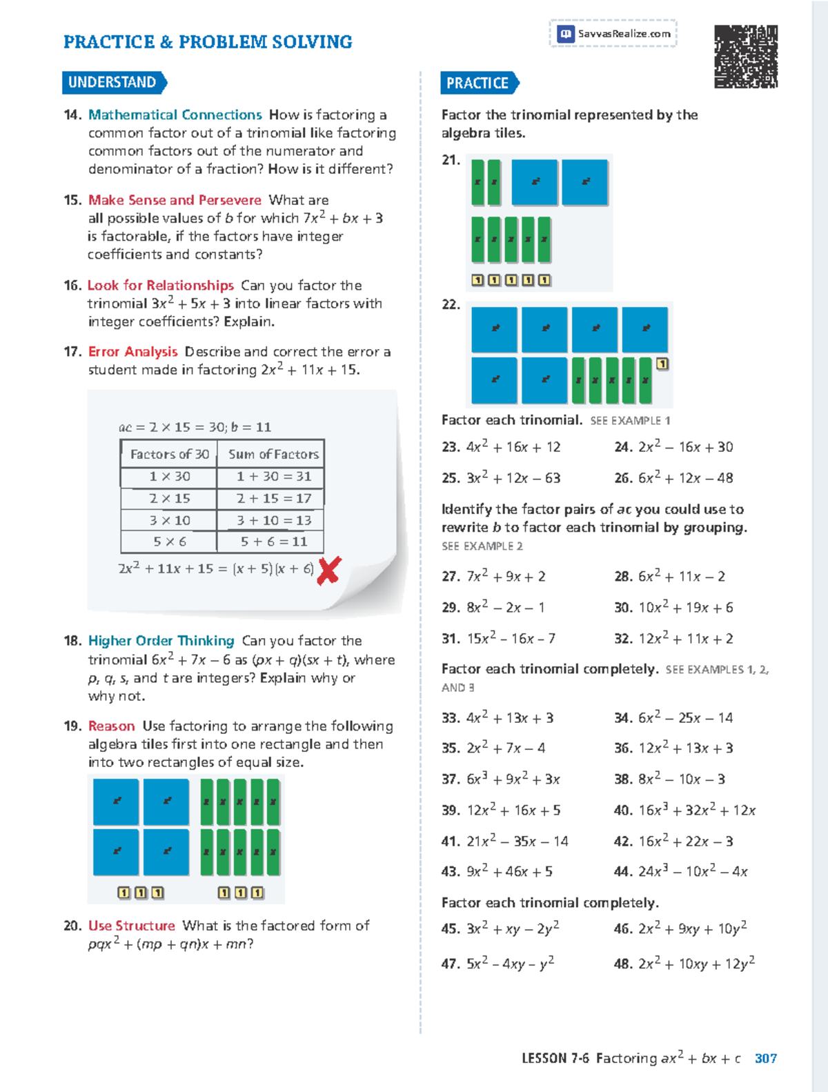 7-6 HW - Factoring Trinomials and Common Factors - Studocu