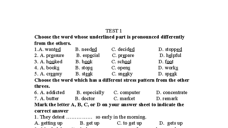 Test 1 - English Pronunciation and Grammar Practice - Studocu