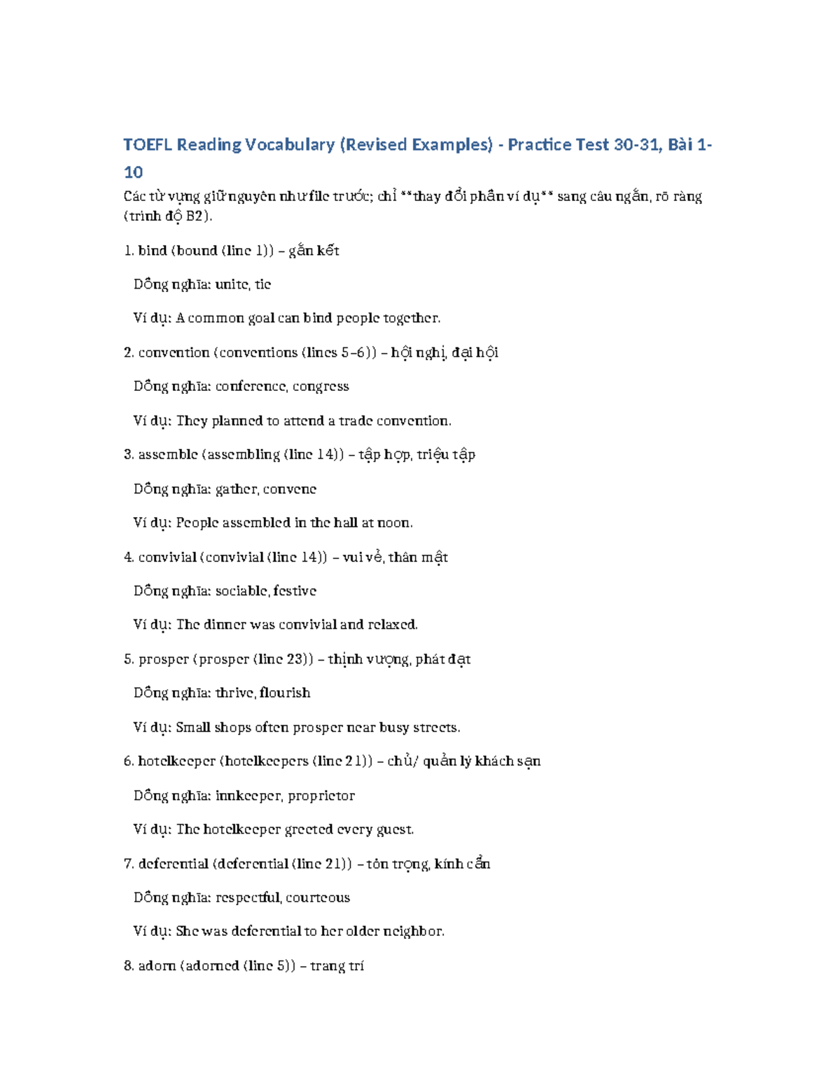 TOEFL Vocabulary Practice Test 30-31: Revised Examples - Studocu
