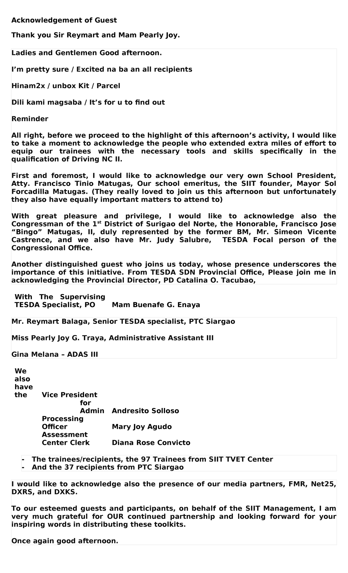 Acknowledgement of guest - Acknowledgement of Guest Thank you Sir ...