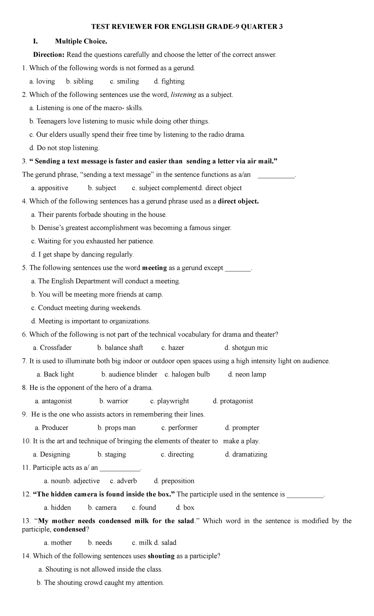 TEST Reviewer FOR English Grade - TEST REVIEWER FOR ENGLISH GRADE-9 ...