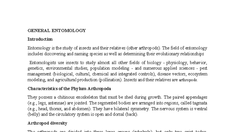 Szl 212 General Entomology Lecture Notes - Studocu