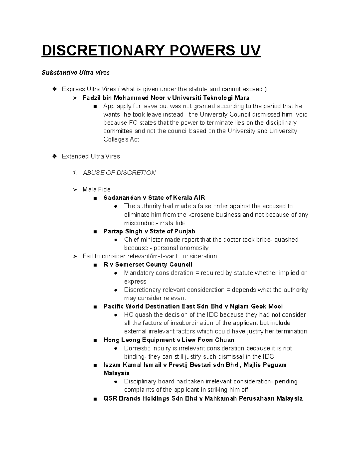 Discretionary Powers UV: Key Cases and Legal Principles Explained - Studocu