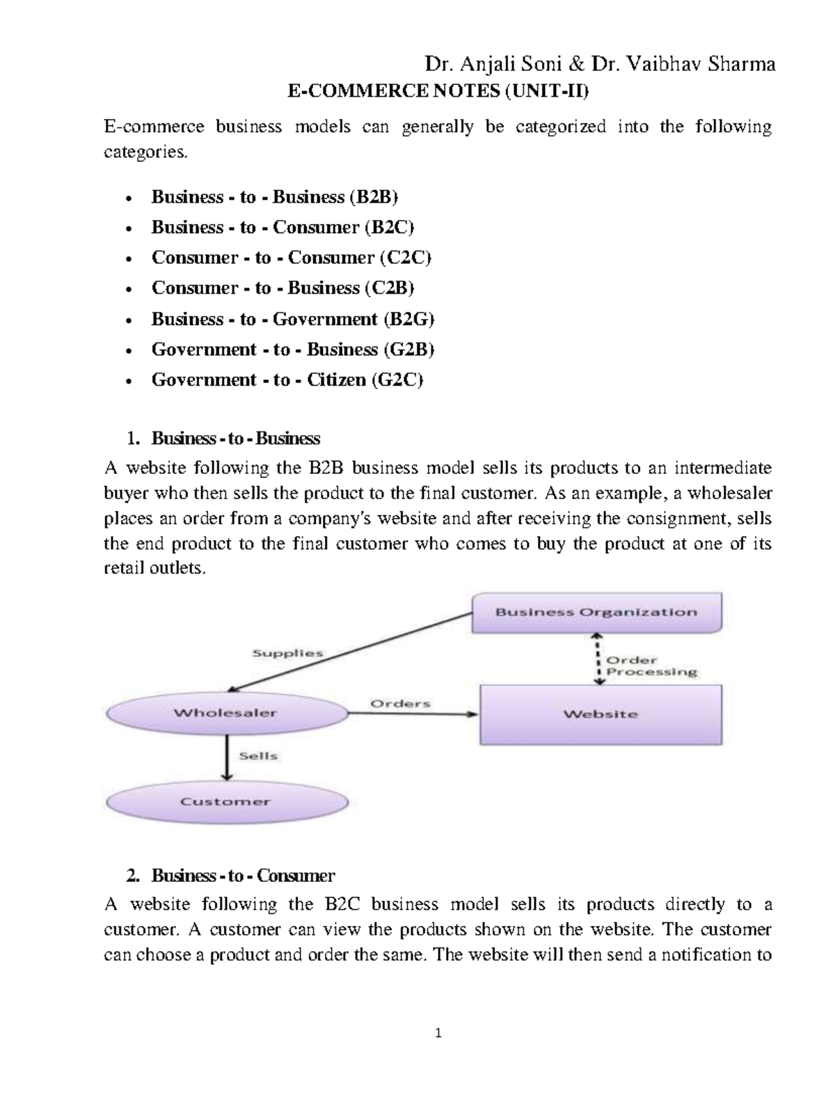 ECOM Unit-2: Overview of E-Commerce Models and Value Chains - Studocu