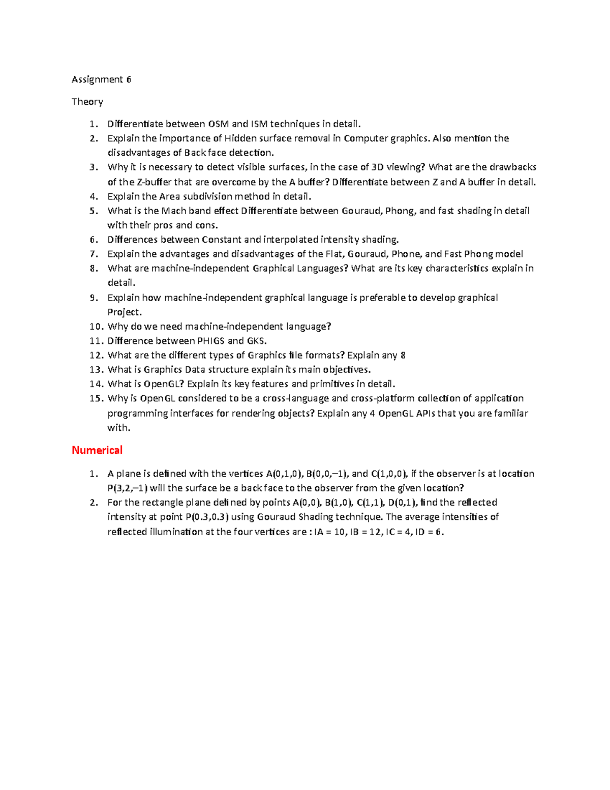 CG 101: Assignment 6 - Graphics Techniques and Methods Analysis - Studocu