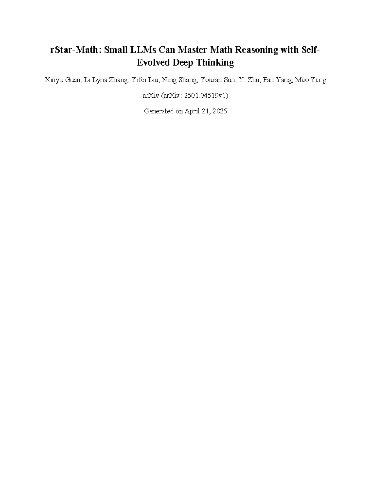 rStar-Math: Small LLMs Mastering Math Reasoning with Self-Evolution ...