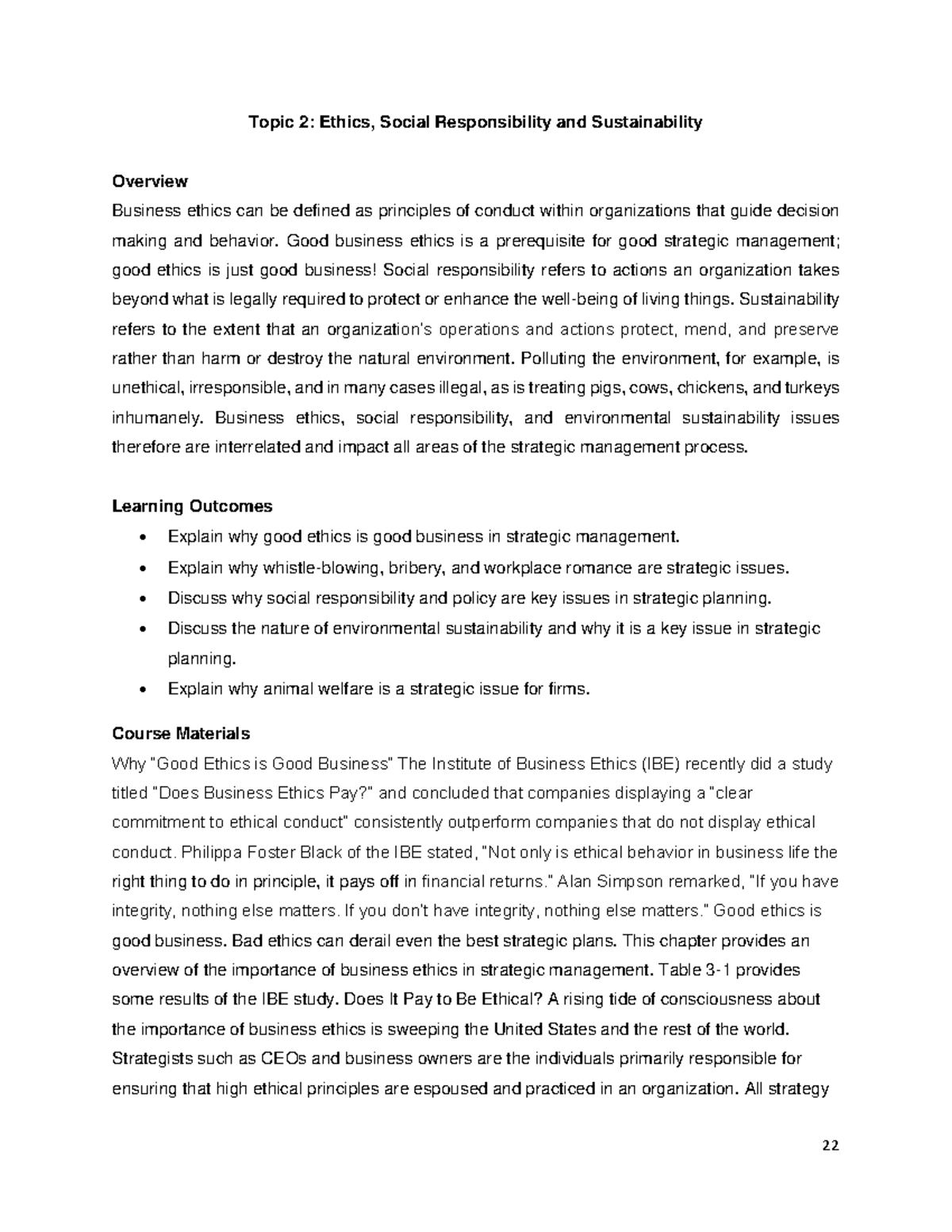 Topic 2: Ethics, Social Responsibility & Sustainability in BUMA ...