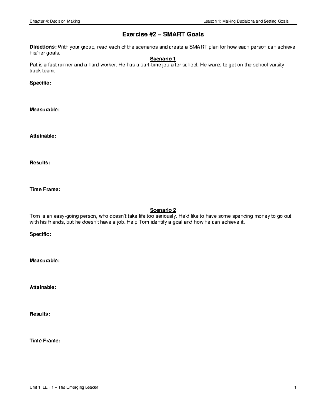 U1C4L1A2 Exercise 2 - Smart Goals-1 - Chapter 4: Decision Making Lesson ...